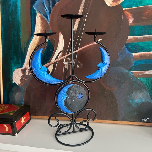 None | Accents | Celestial Vintage 9s Angry Sun Moon Candlabra 3 Candle ...